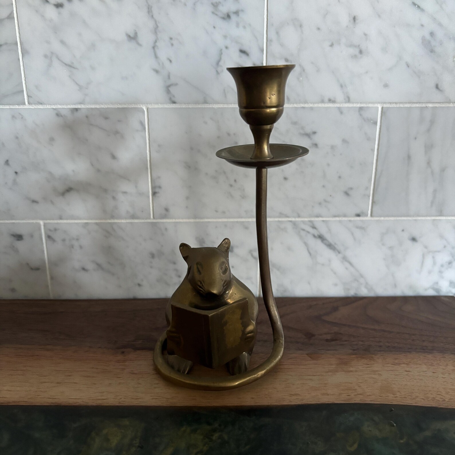 Vintage Brass Mouse Reading Book Candle Holder - Etsy