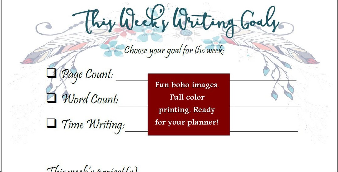 This Week's Writing Goal Printable - Boho - Color - Etsy