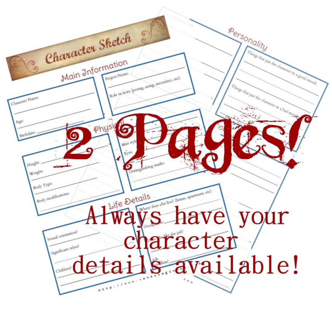 Writing Printable - Character Sketch - Etsy Canada