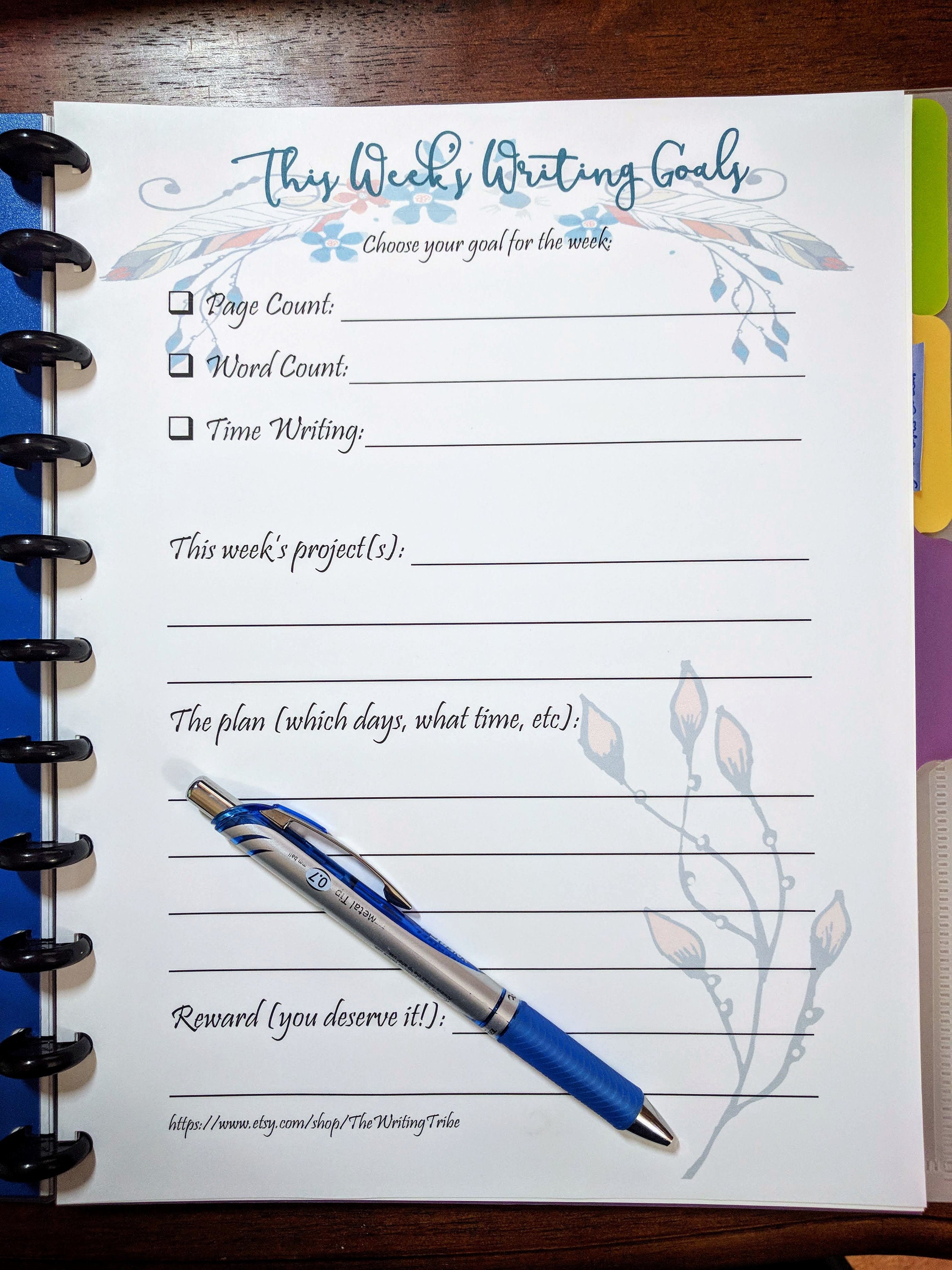 This Week's Writing Goal Printable - Boho - Color - Etsy