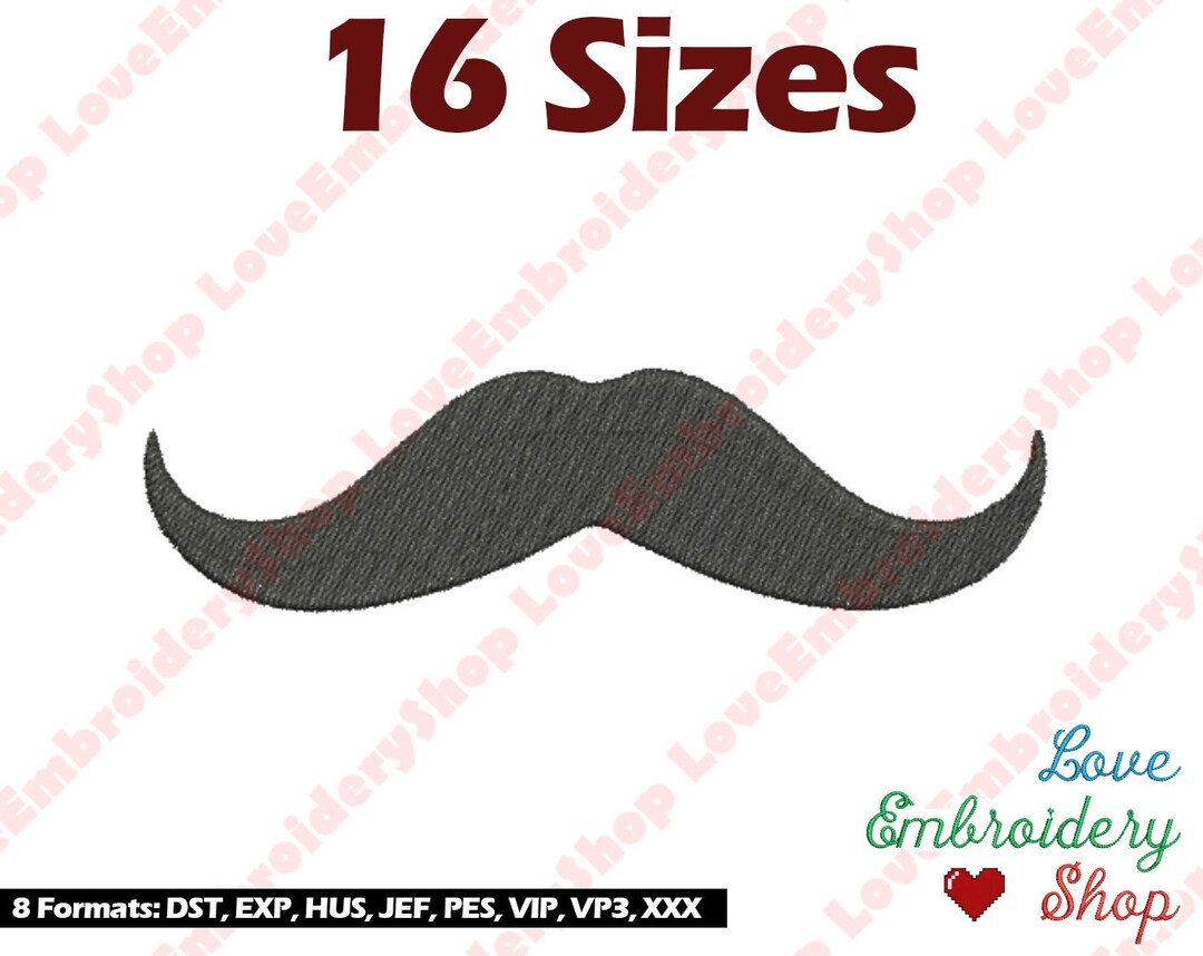 Mustache Machine Embroidery Design 16 Sizes Movember Man Beard Filled ...