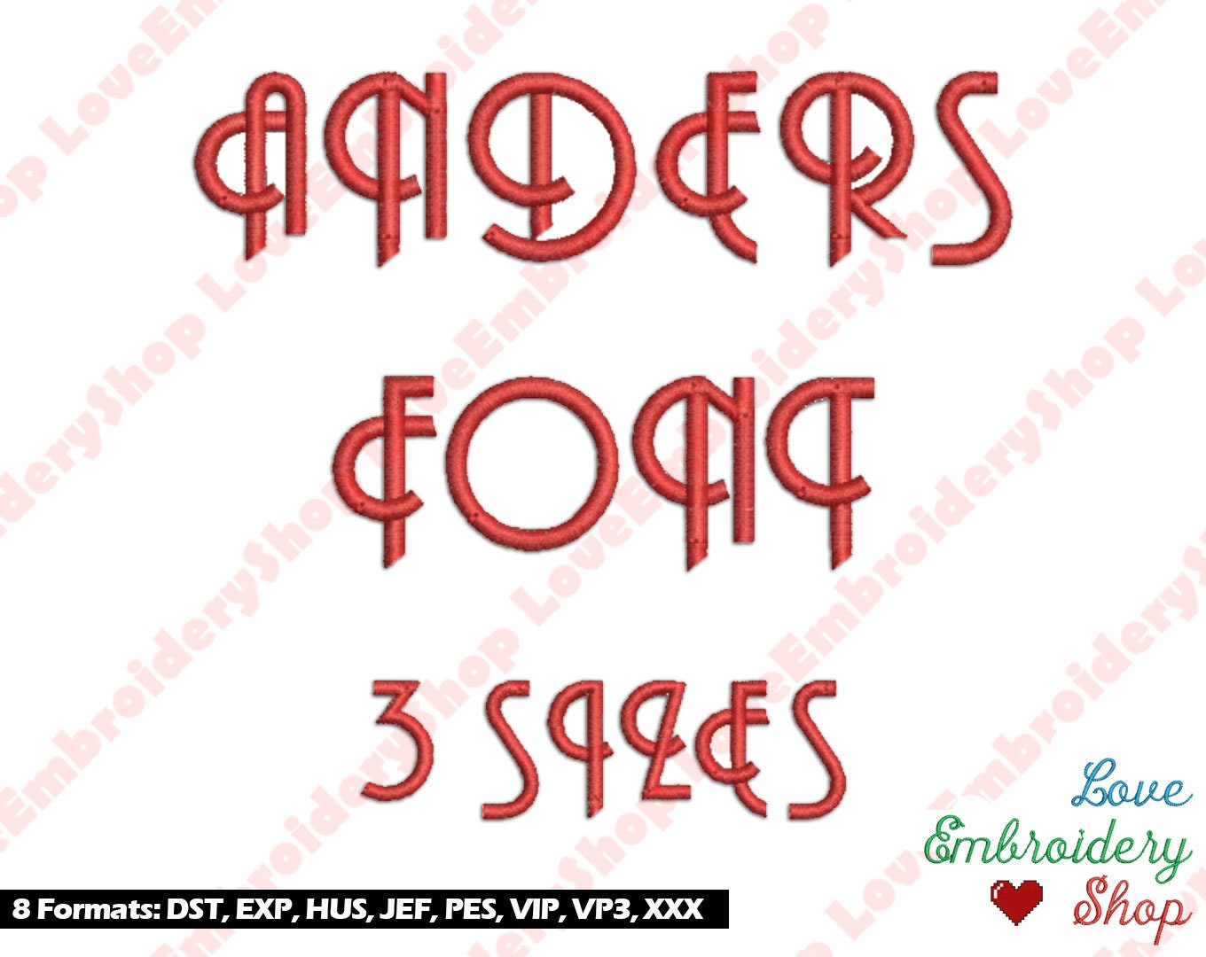 Anders Font Machine Embroidery Design Fonts 3 Sizes File | Etsy
