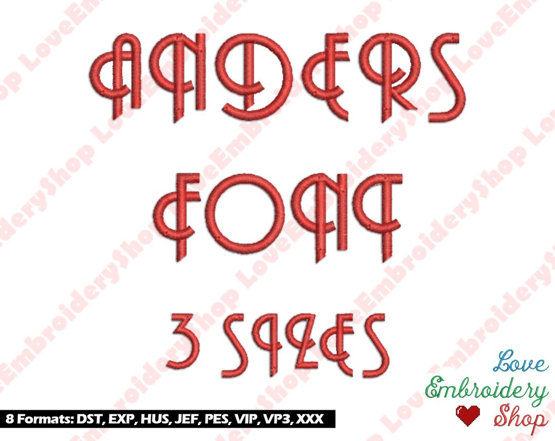 Anders Font Machine Embroidery Design Fonts 3 Sizes File Instant ...