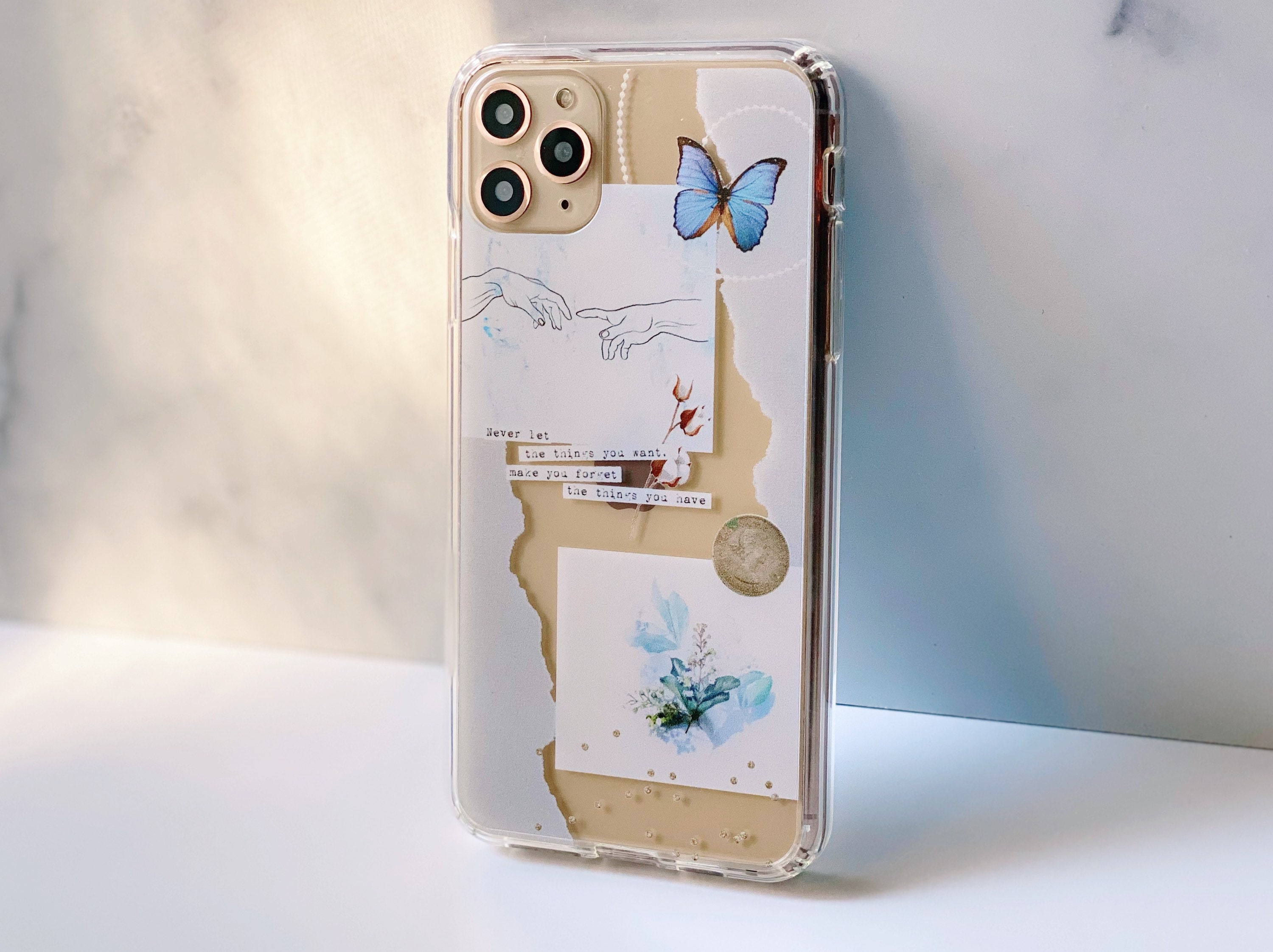 Pale Blue Butterfly Scraps Clear Phone Case Aesthetic Collage - Etsy UK