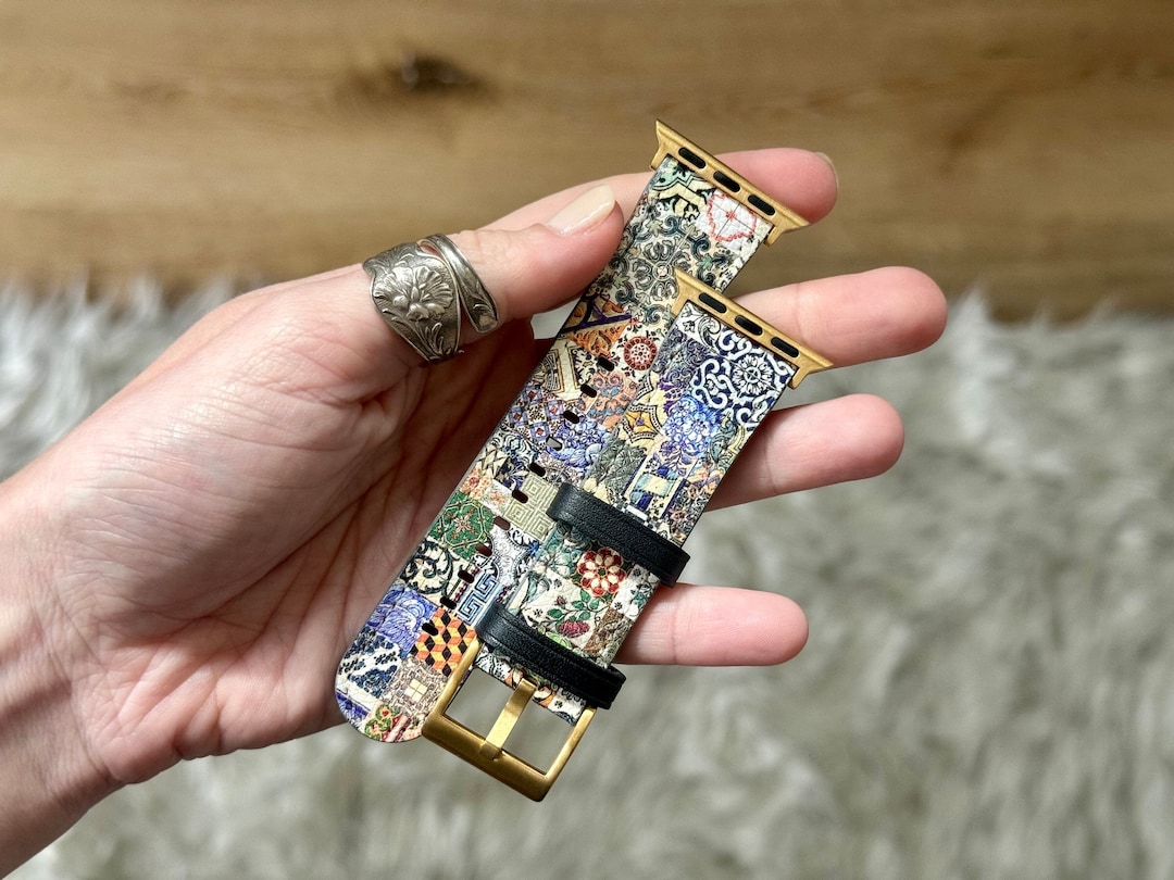 Real Portuguese Tiles Print Apple Watch Band - Vegan Leather Apple ...