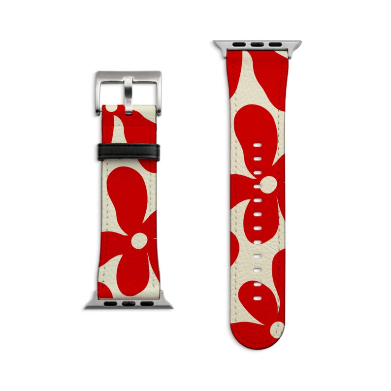 Red Chunky Retro Flowers Apple Watch Band - Fits Series 1-10, Ultra ...