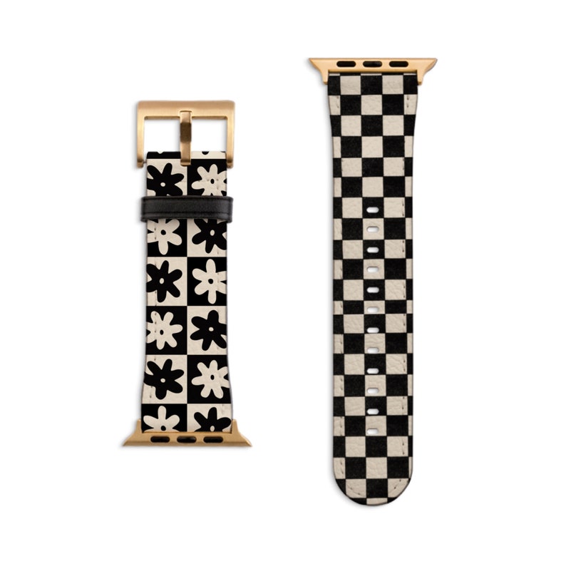 Aesthetic Split Checker Print Flowers Apple Watch Band Series 6 7 8 9 ...