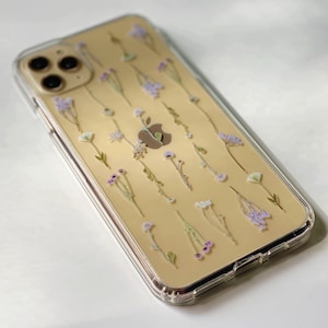 Purple Wild Pressed Flower Print Phone Case for iPhone 17 Air 16e 15 14 ...