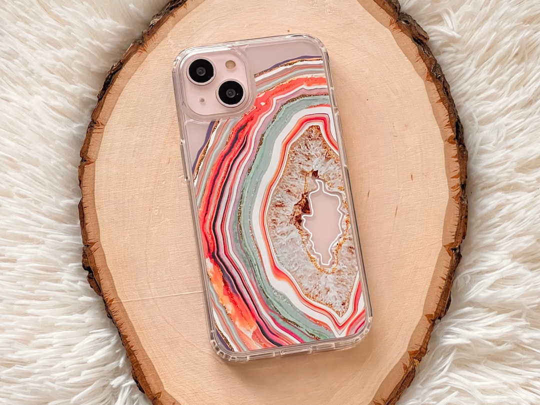 Cute Geode Agate Slice Clear Case for iPhone 17 16 15 14 13 12 11 7 8 ...