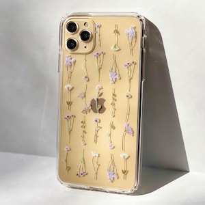 Purple Wild Pressed Flower Print Phone Case for iPhone 17 Air 16e 15 14 ...