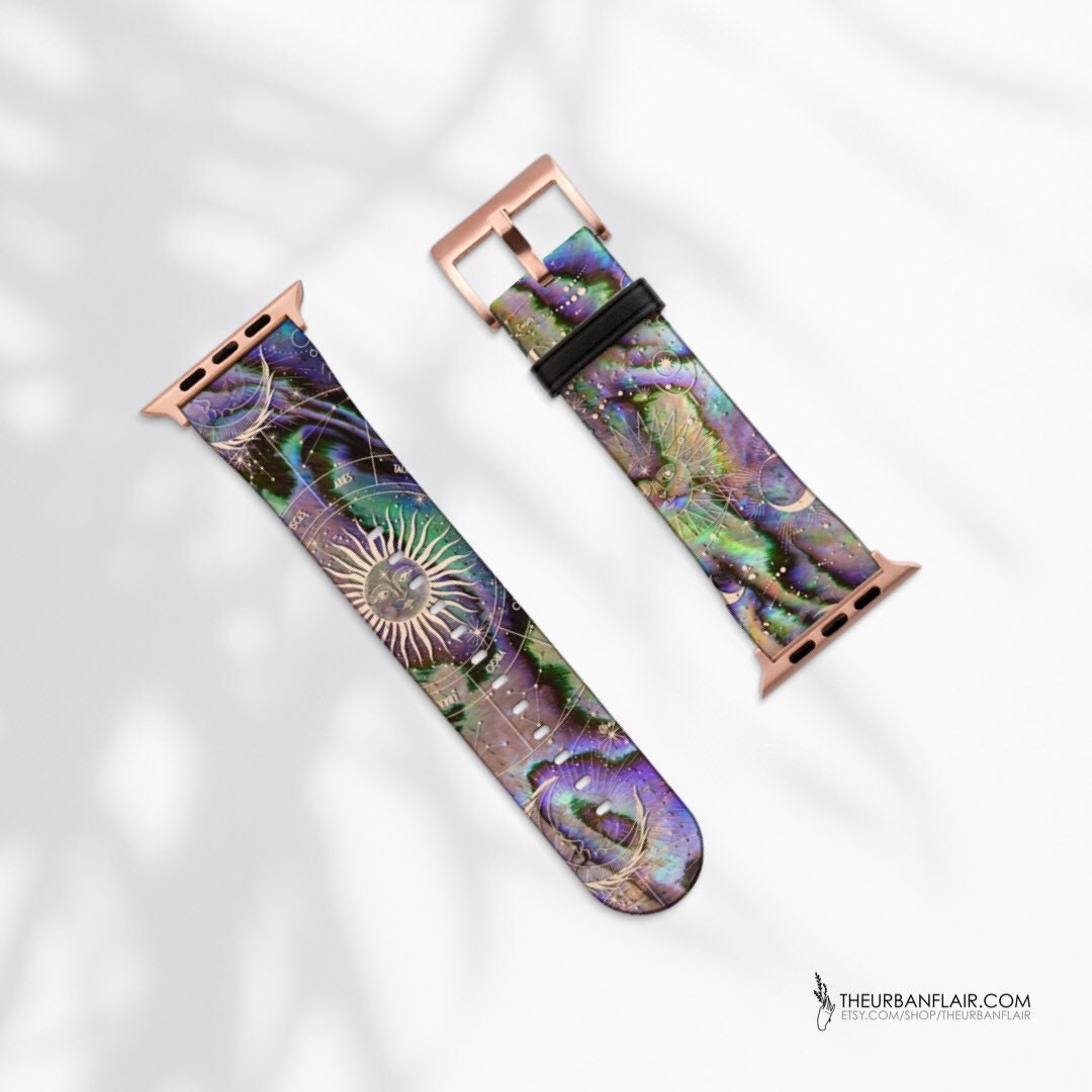 Zodiac Abalone Shell Print Apple Watch Band for Women Faux Vegan ...