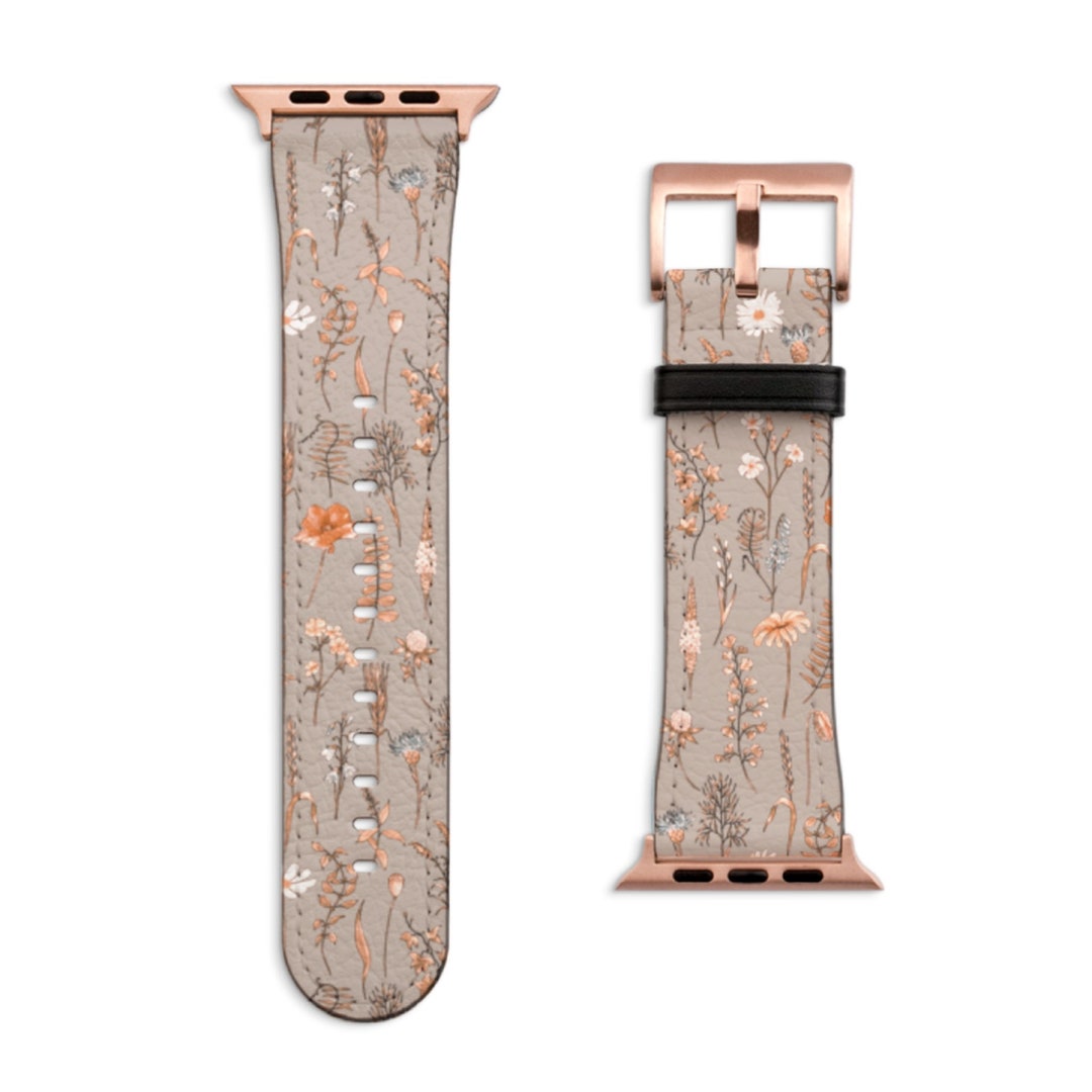 Taupe Vintage Wild Flower Apple Watch Band Series 3 4 5 6 7 8 9 10 SE ...