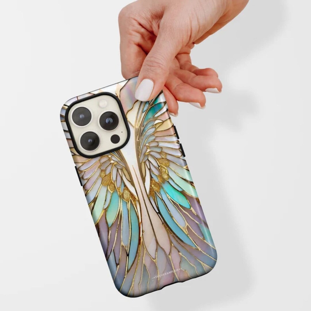 Angel Wings Stained Glass Illusion Print Tough Phone Case for iPhone 16e 15 14 13 XR XS Max 12 ...