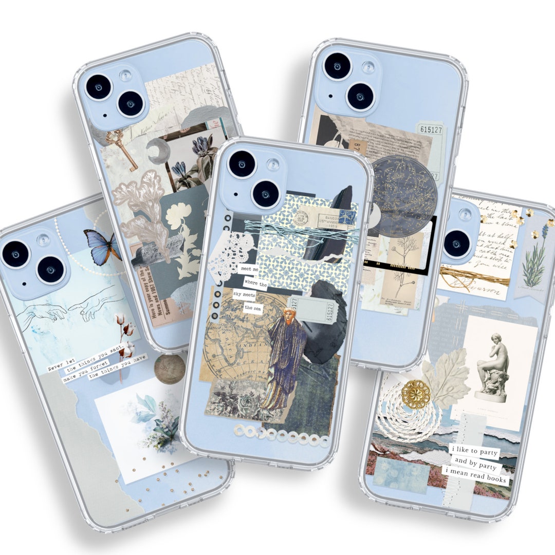 Aesthetic Collage Scrap Phone Cases for New Blue iPhone 14 and 14 Plus ...