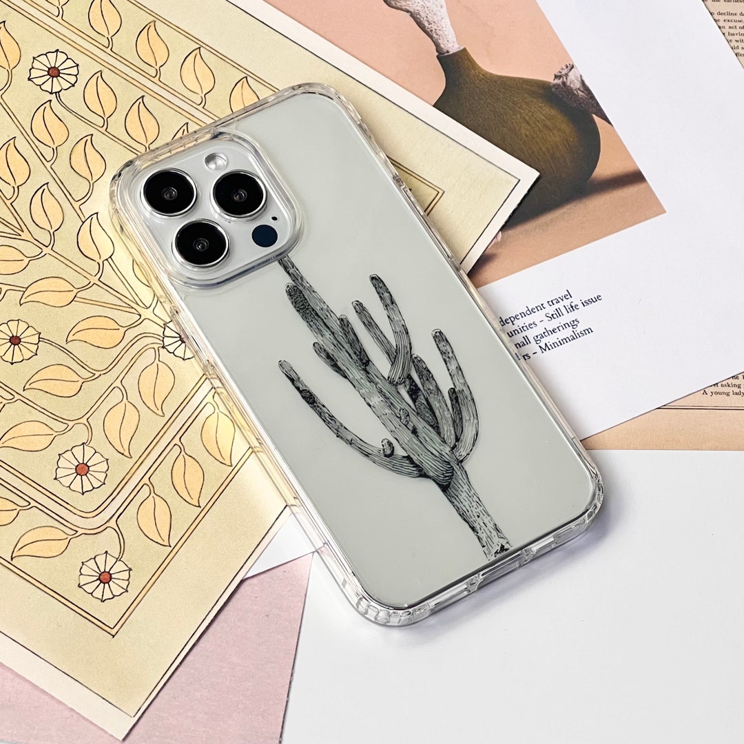 Retro Cactus Line Art Clear Phone Case for iPhone 16 15 14 13 12 XS 7 8 ...