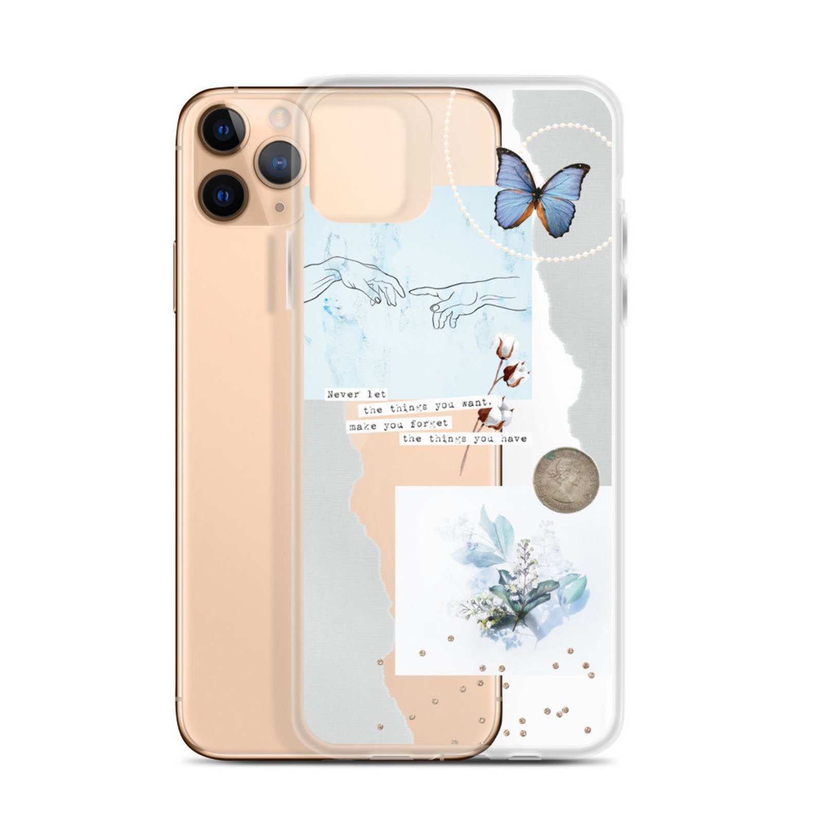 Pale Blue Butterfly Scraps Clear Phone Case Aesthetic Collage - Etsy UK