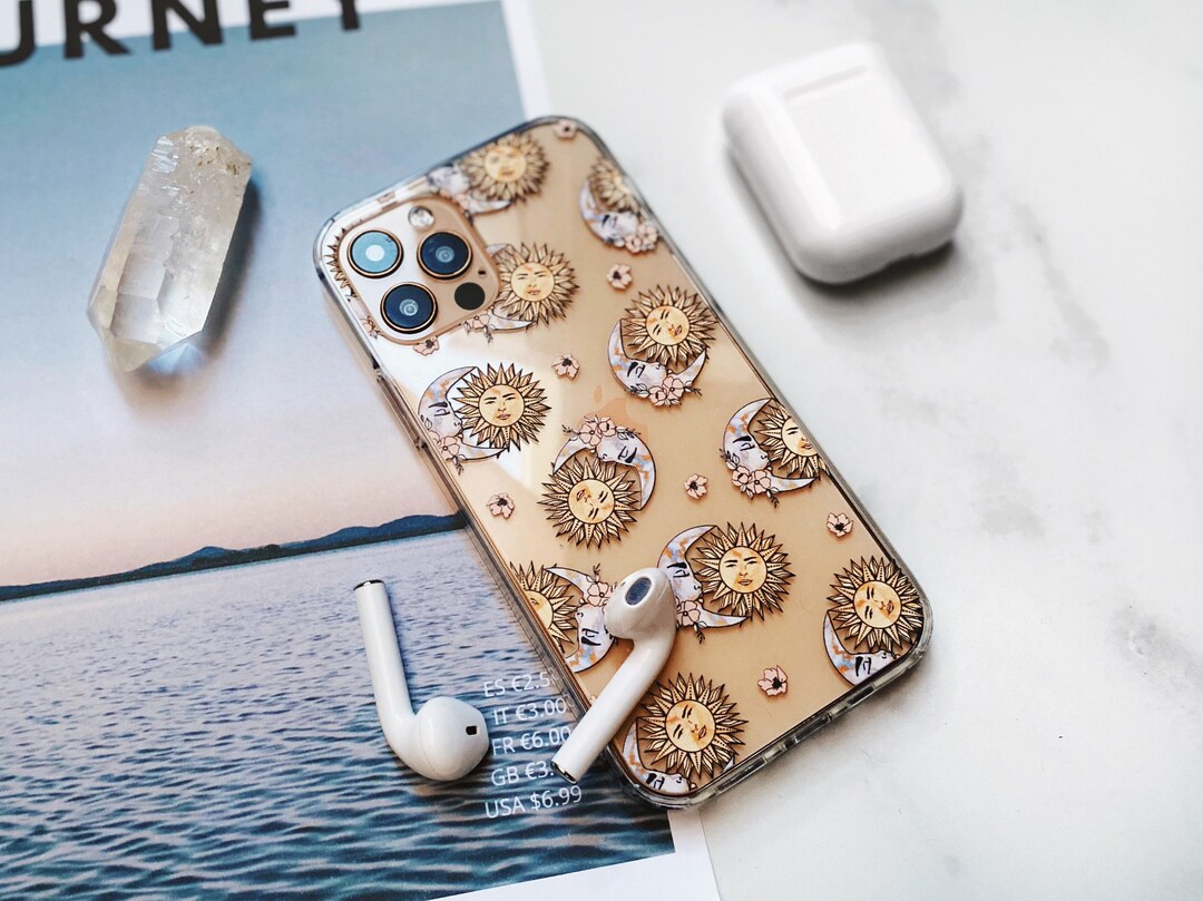 Boho Opal Sun Moon Pattern Clear Phone Case for iPhone 16 15 14 13 Pro ...