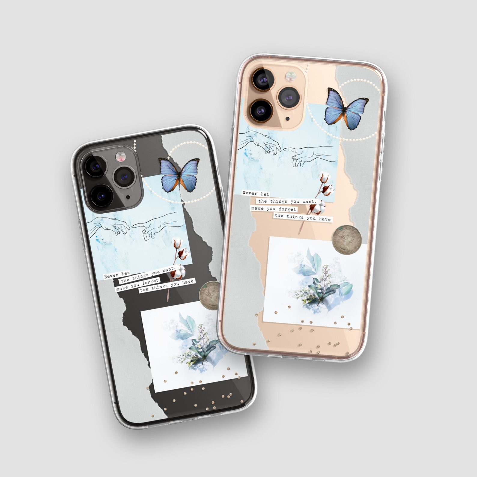 Pale Blue Butterfly Scraps Clear Phone Case Aesthetic Collage - Etsy UK