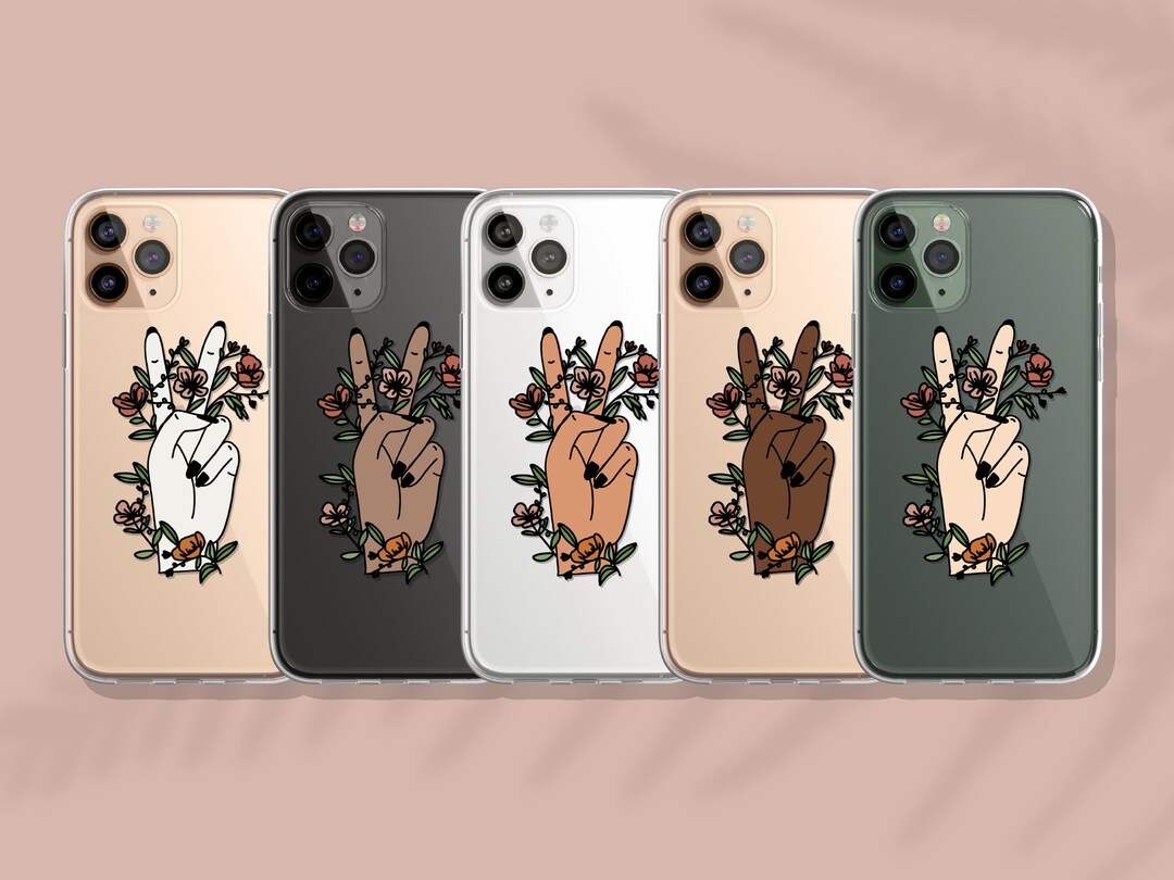 Peace Sign Line Art Clear Phone Case With Cute Aesthetic - Etsy