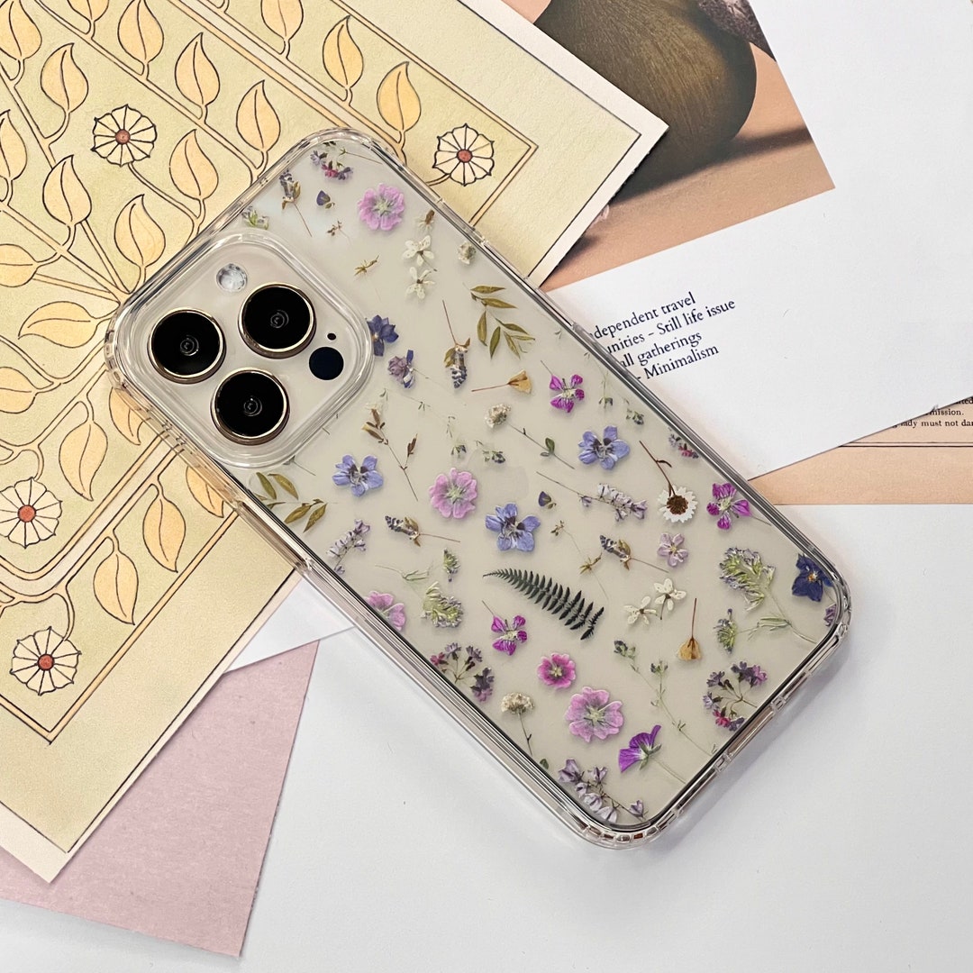 Purple Wild Pressed Flower Print Phone Case for iPhone 17 Air 16e 15 14 ...