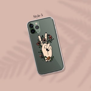 Peace Sign Line Art Clear Phone Case With Cute Aesthetic | Etsy