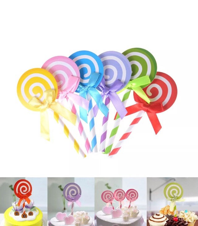 6pcs Lollipop Multi Color Cupcake Cake Topper Fun Rainbow - Etsy Canada