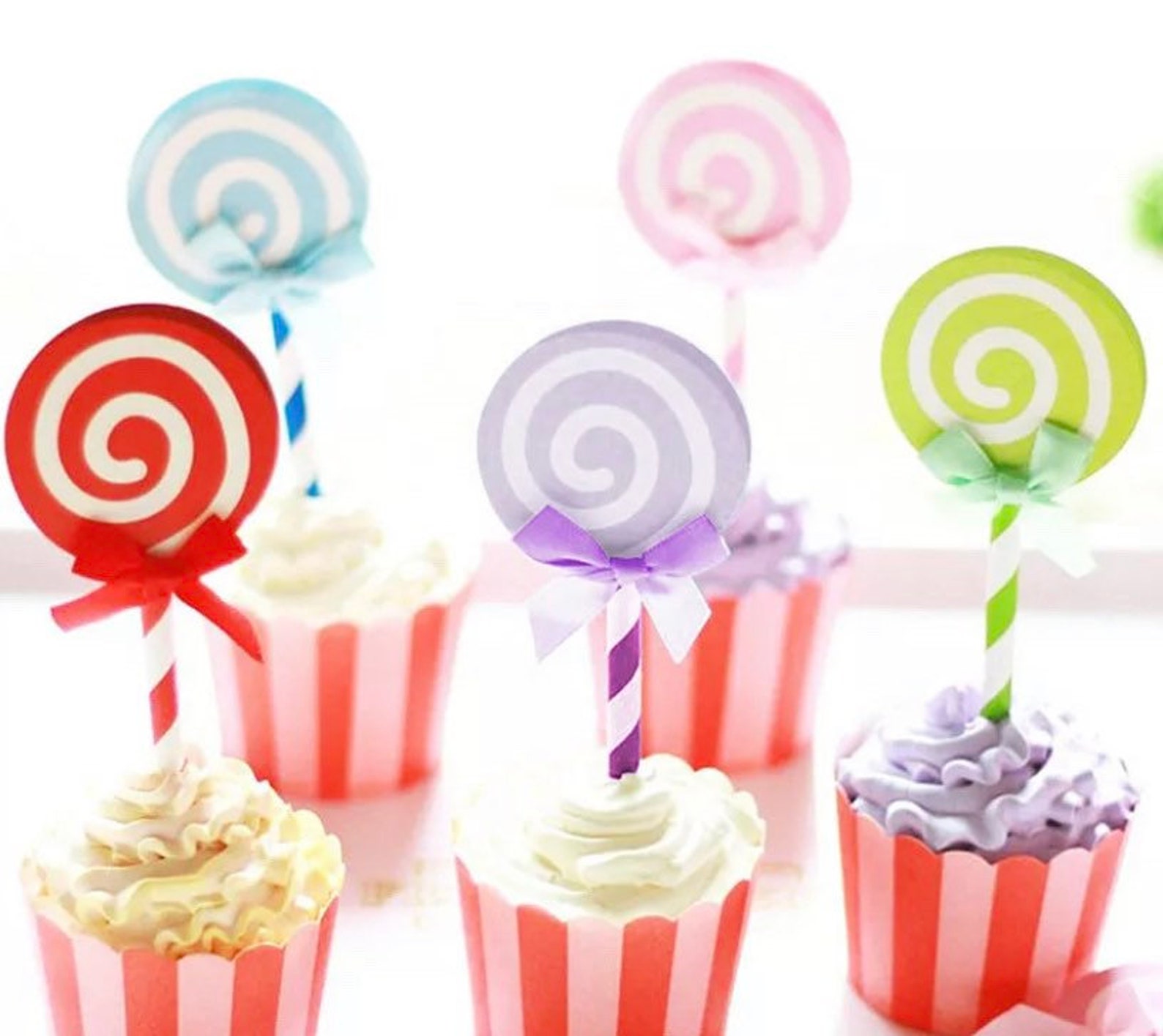 6pcs Lollipop Multi Color Cupcake Cake Topper Fun Rainbow - Etsy Canada