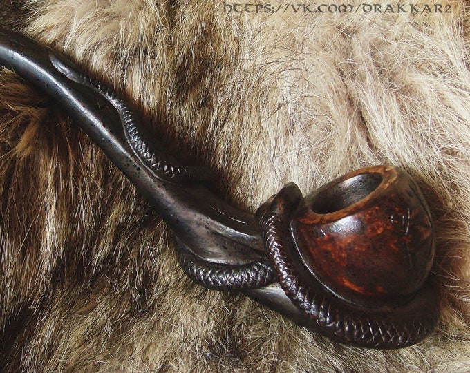 Viking Smoking Tobacco Pipe With Viper and Runes. Gift for Him - Etsy