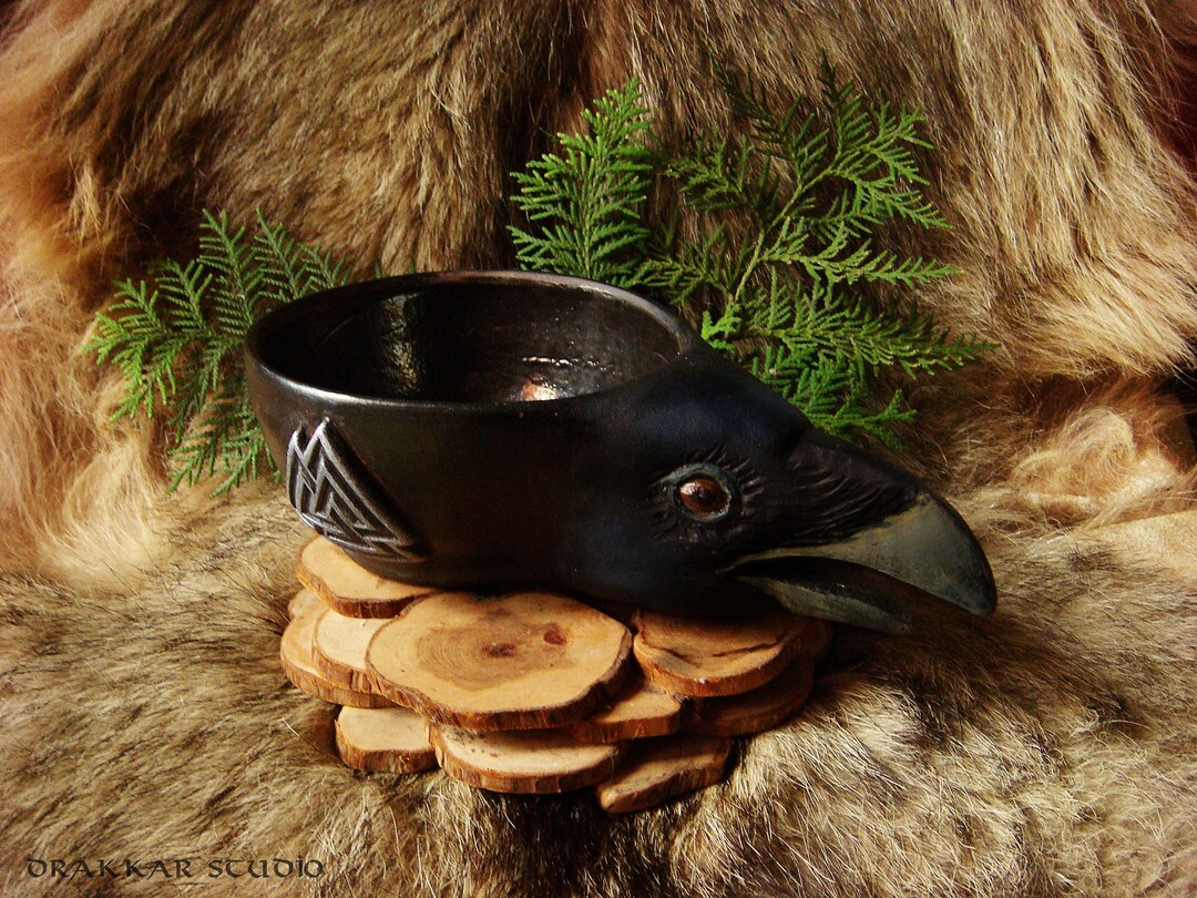 Low Bowl With Crow's Head Valknut and Rune Algiz - Etsy