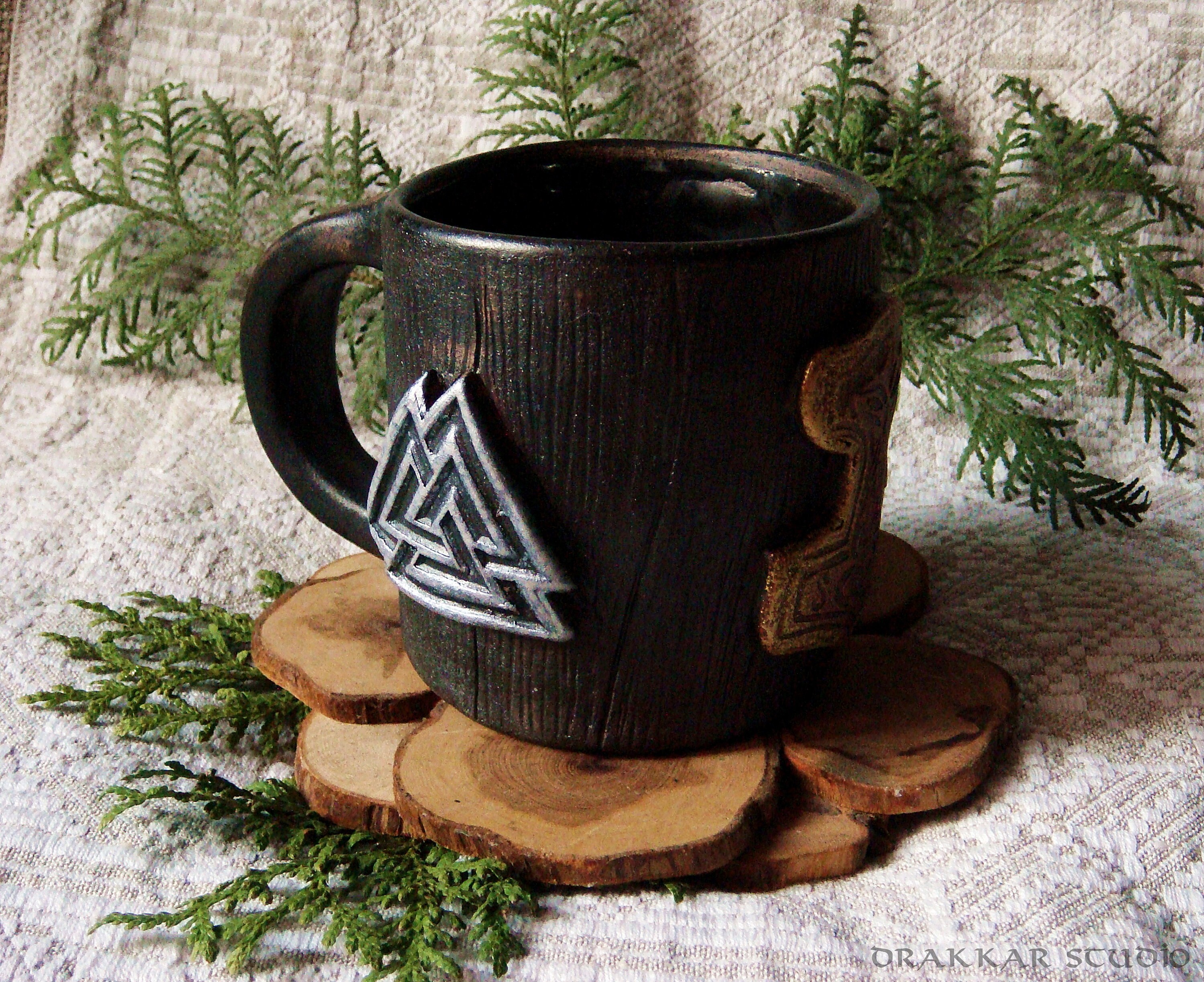 Handcrafted Cup With Thor's Hammer and Valknut | Etsy