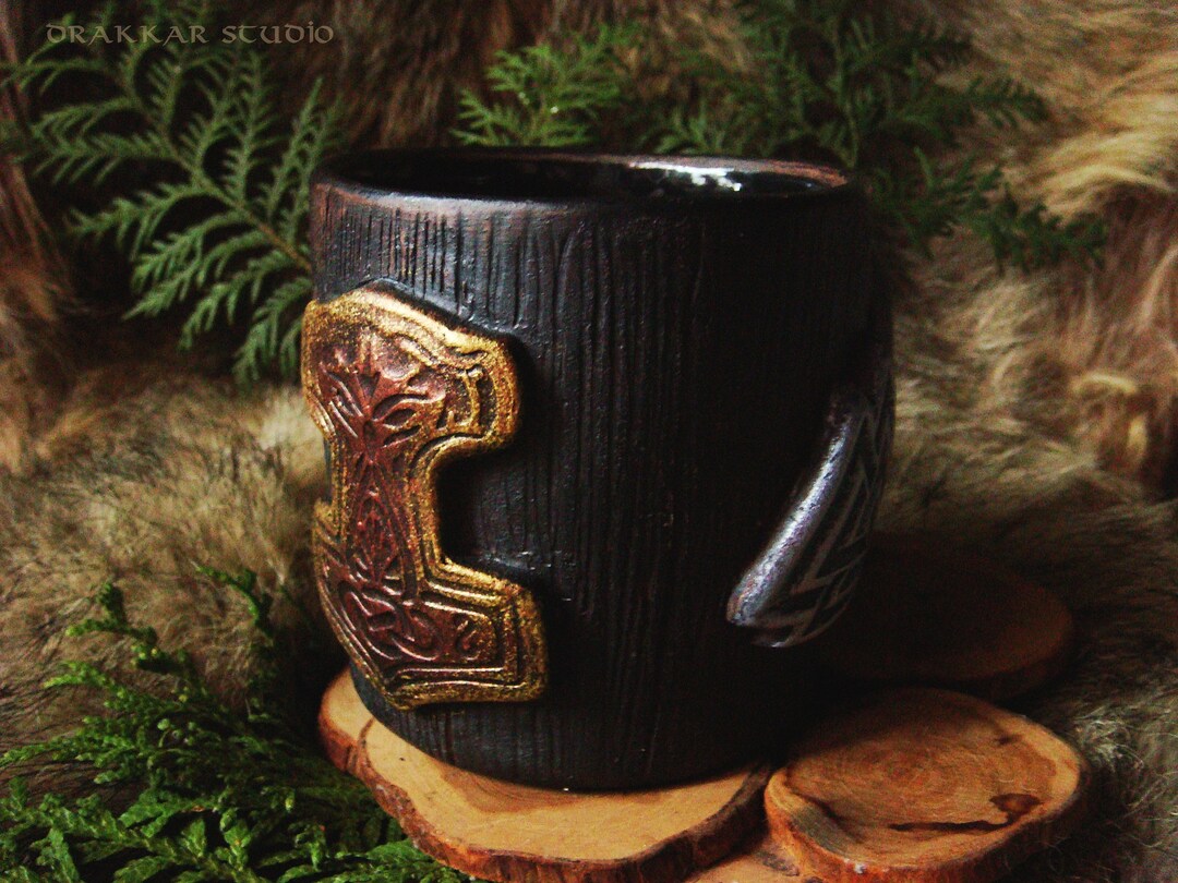Handcrafted Cup With Thor's Hammer and Valknut - Etsy