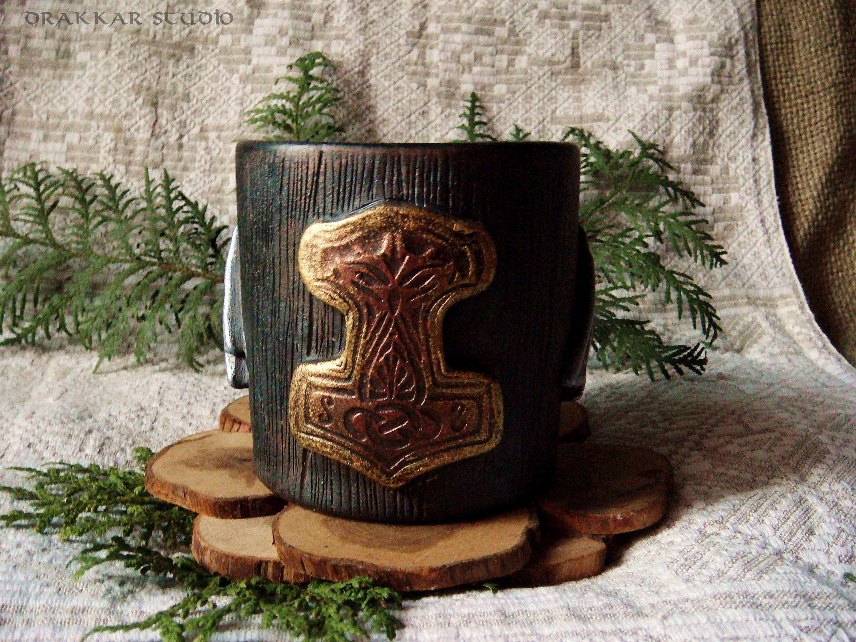 Handcrafted Cup With Thor's Hammer and Valknut | Etsy