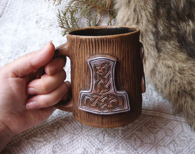Viking Clay Mug With Thor's Hammer - Etsy