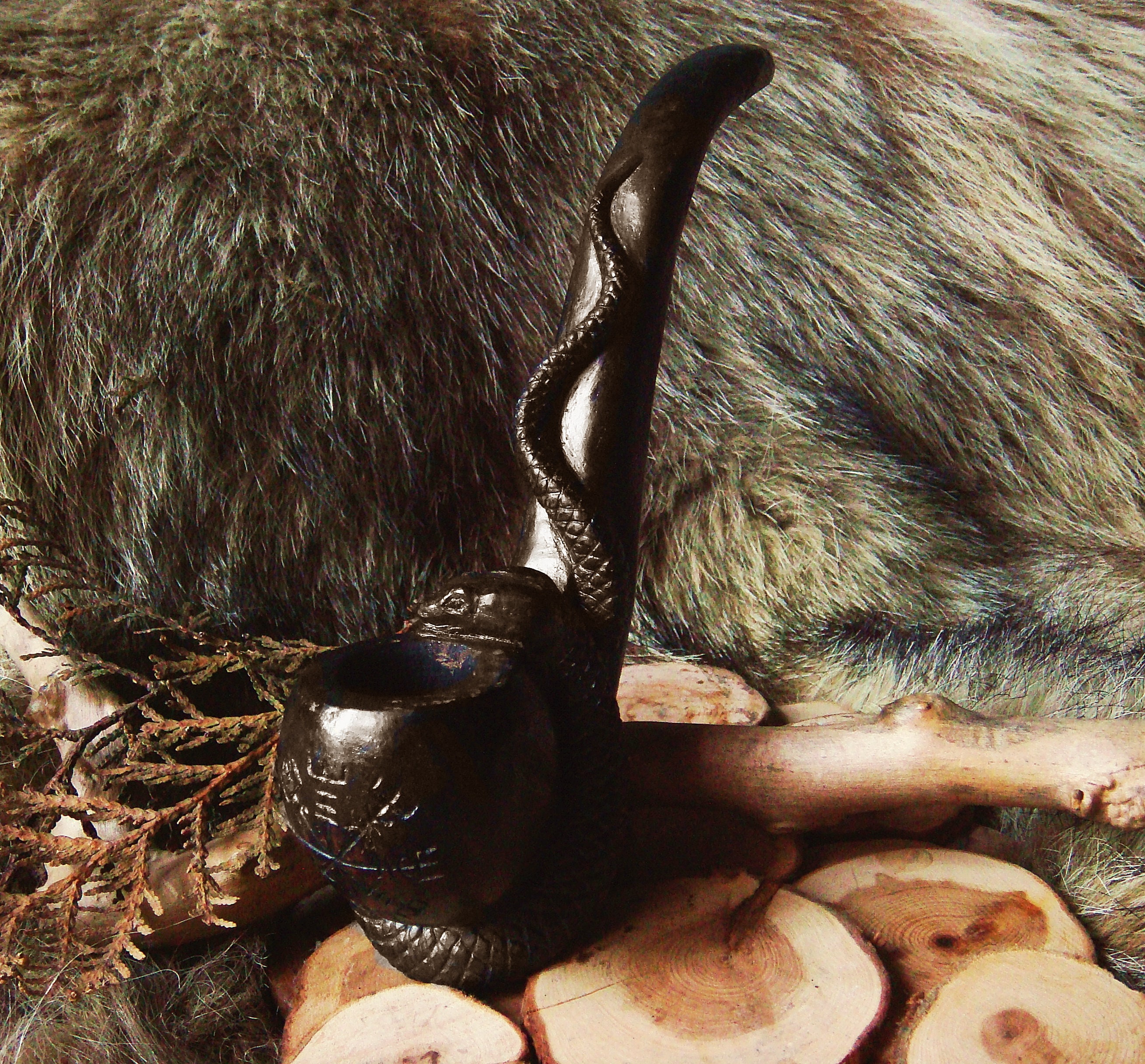 Viking Smoking Tobacco Pipe With Viper and Runes. Gift for Him | Etsy