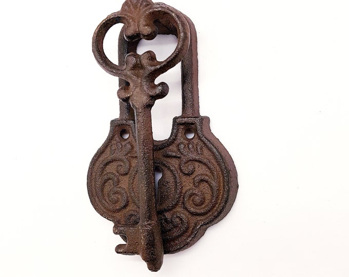 Cast Iron Rustic Skeleton Key and Lock Door Knocker - Etsy