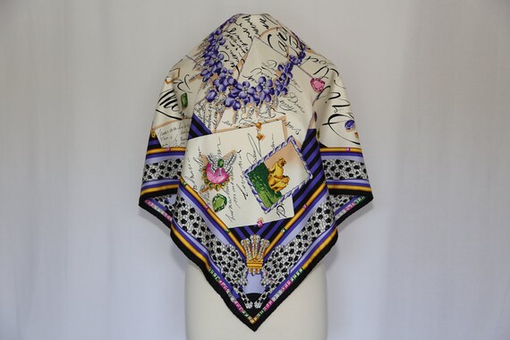 Authentic 90s Cartier “Letters of Love’ heavy silk sc… - Gem