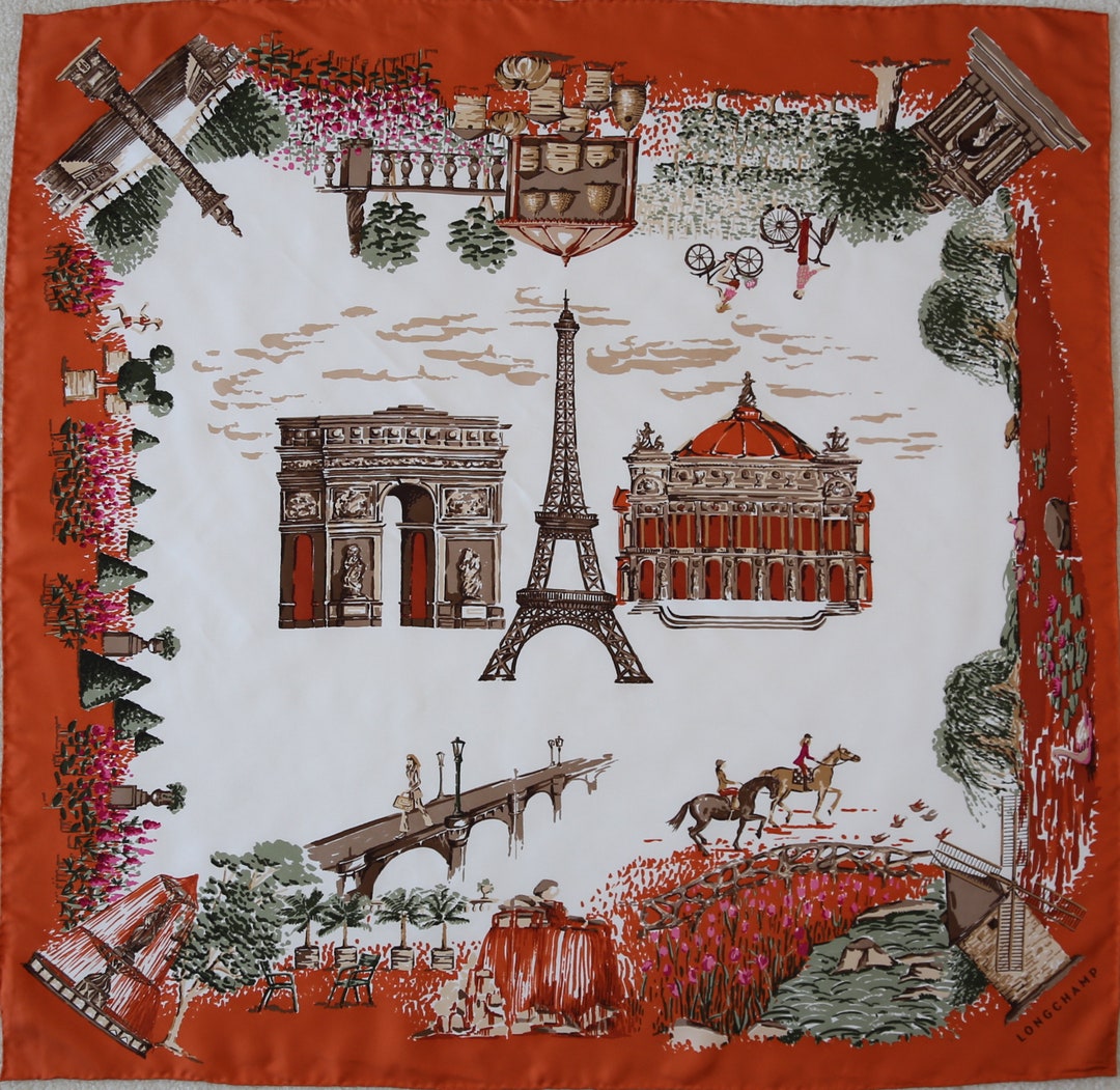Hard to Find Authentic LONGCHAMP Eiffel Tower Made in Italy Silk Twill ...