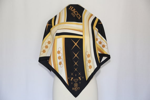 Authentic HACCI 1912 silk twill scarf vintage square … - Gem