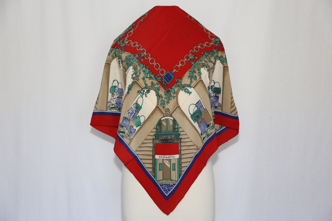 Rare Authentic 70s MORABITO Made in Italy Silk Scarf Vintage Square Red ...