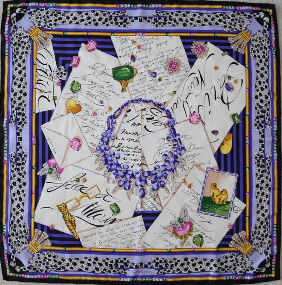 Authentic 90s Cartier “Letters of Love’ heavy silk sc… - Gem