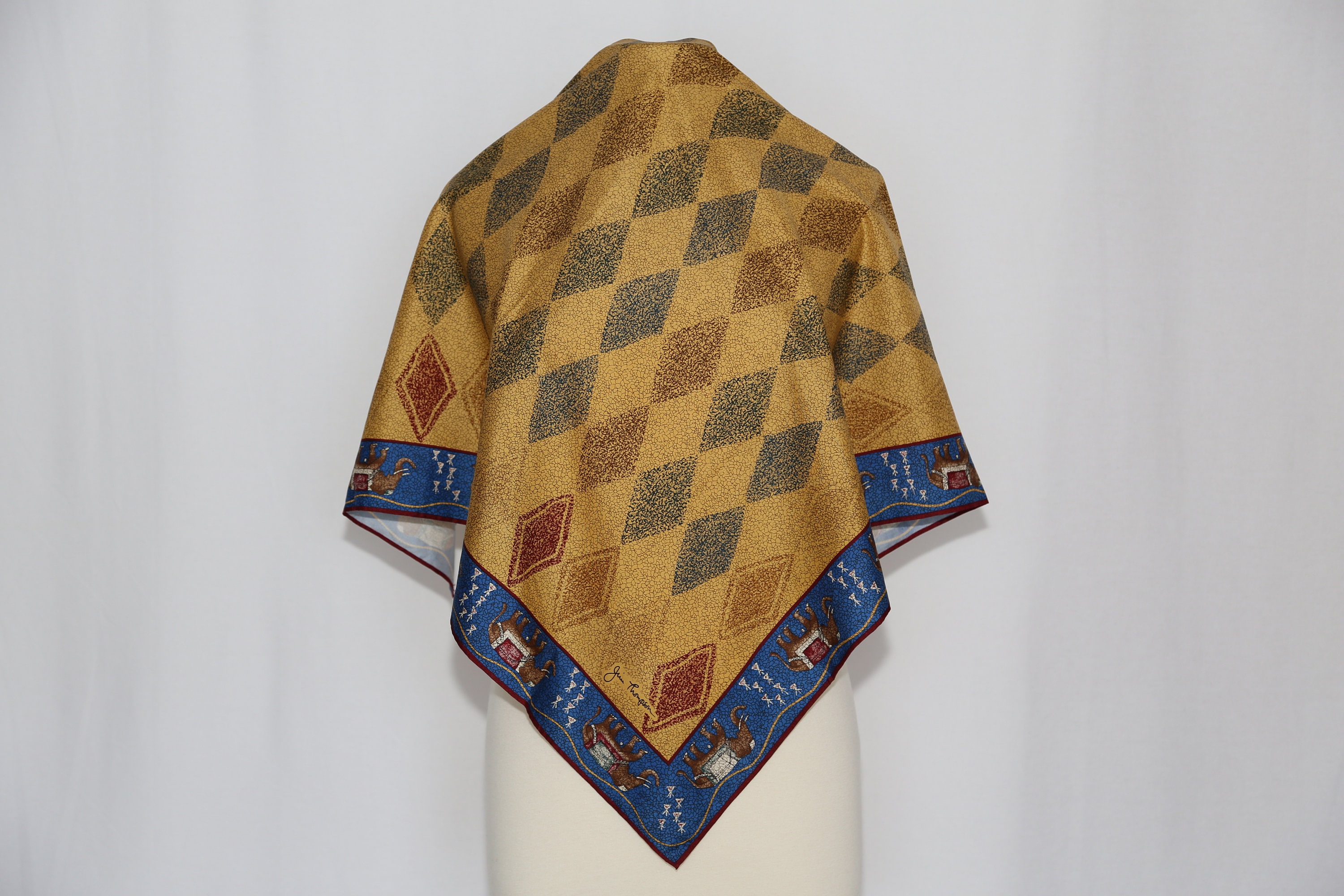 Authentic Jim Thompson Luxury Designer Elephants Silk Scarf Vintage ...