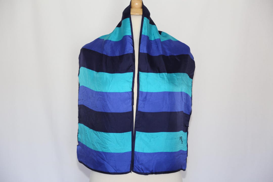 Authentic PORT De EST Silk Scarf Vintage Oblong Rectangular Blue ...