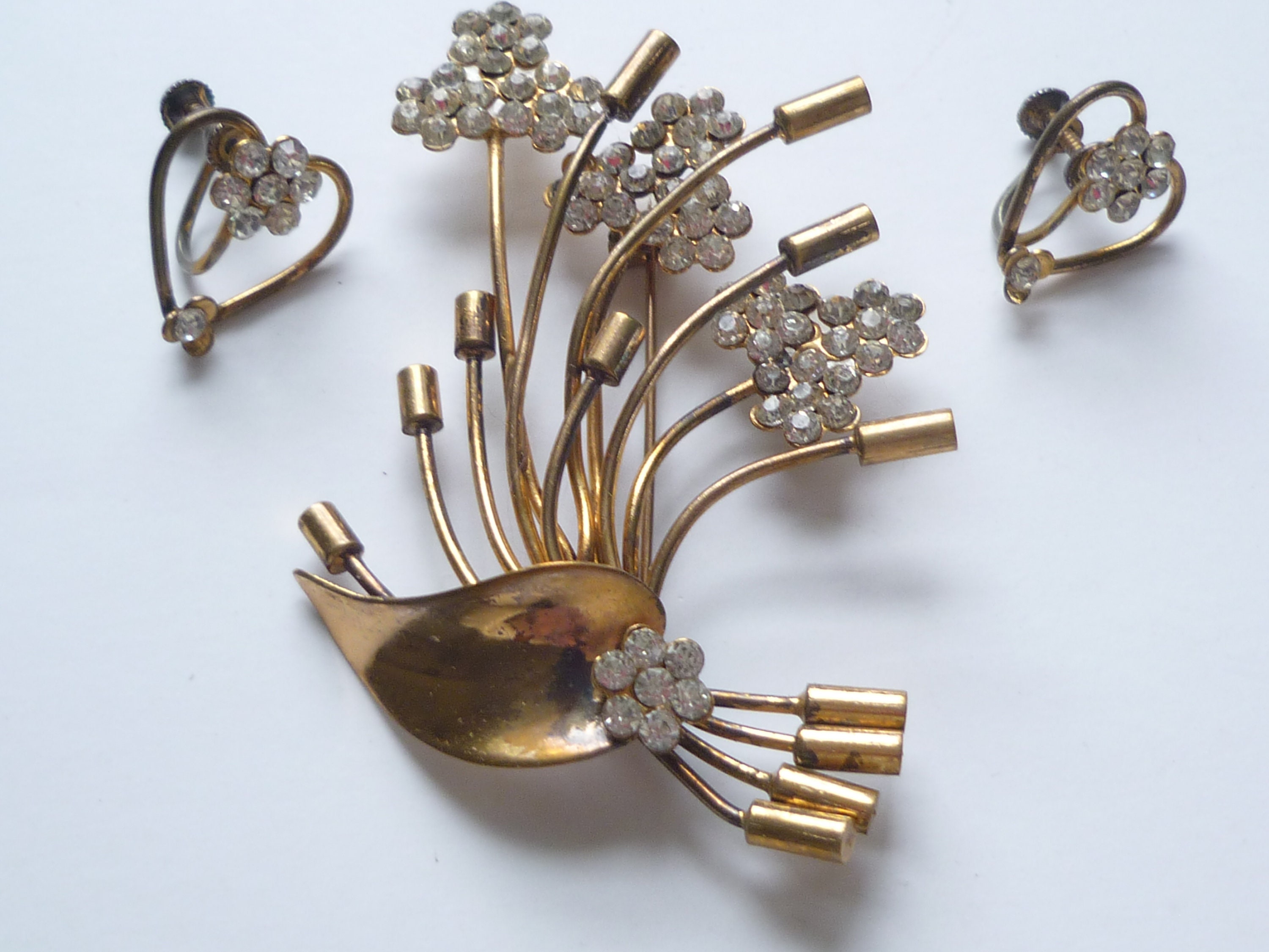 Broche vintage y pendientes set broche chapado en cobre | Etsy