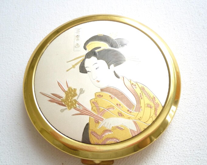 Japanese Powder Compact - Vintage Powder Compact From the 80s - Gold ...