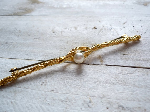 Vintage brooch of the years 70-long brooch with white… - Gem