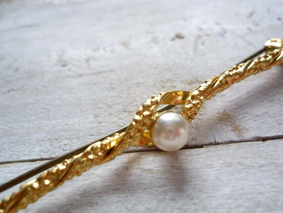 Vintage brooch of the years 70-long brooch with white… - Gem