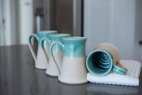 Turquoise/white Hourglass Mugs - Etsy
