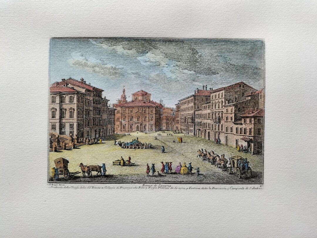 Rome, Piazza Di Spagna, Italy, Hand Colored Etching, Drawings, Vatican ...