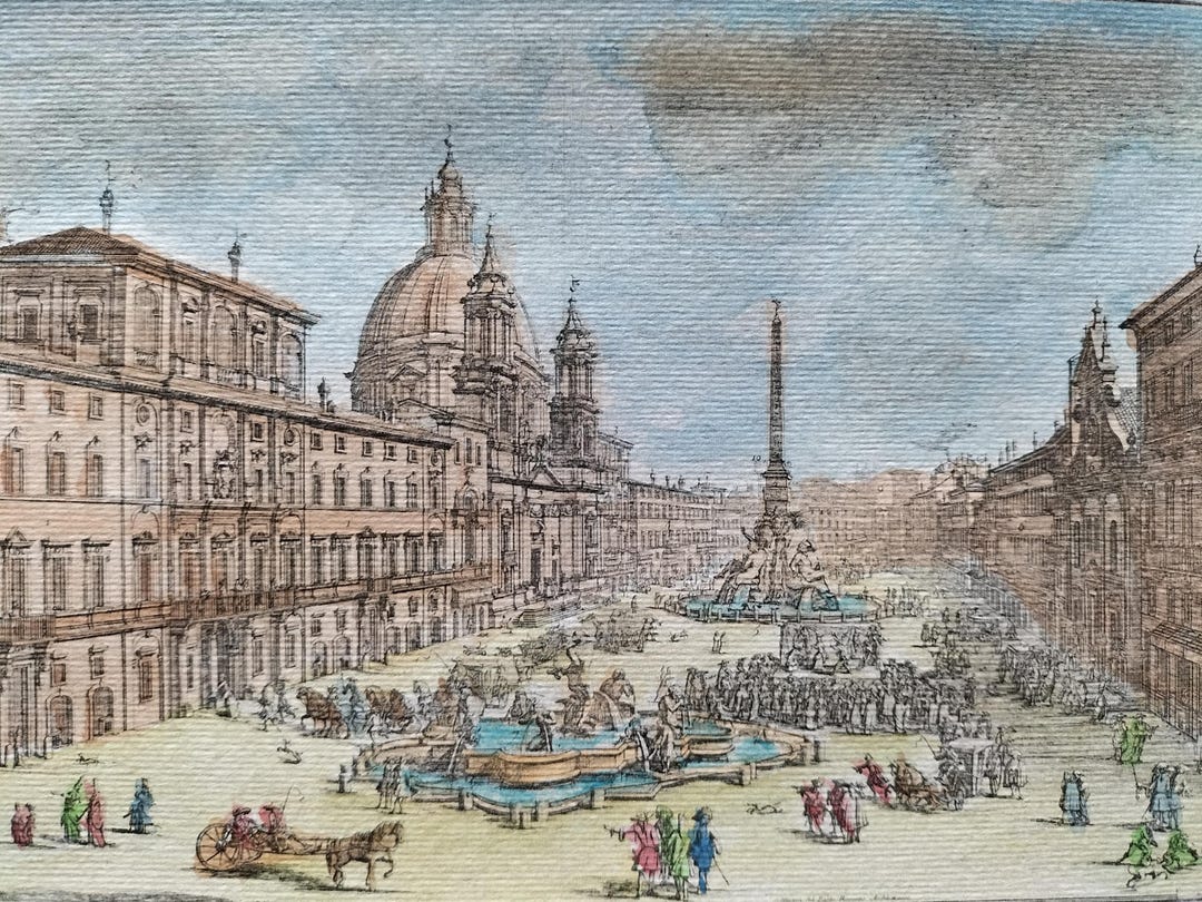 Piranesi, Rome, Piazza Navona, Hand Colored Etching, Drawings, Rome ...