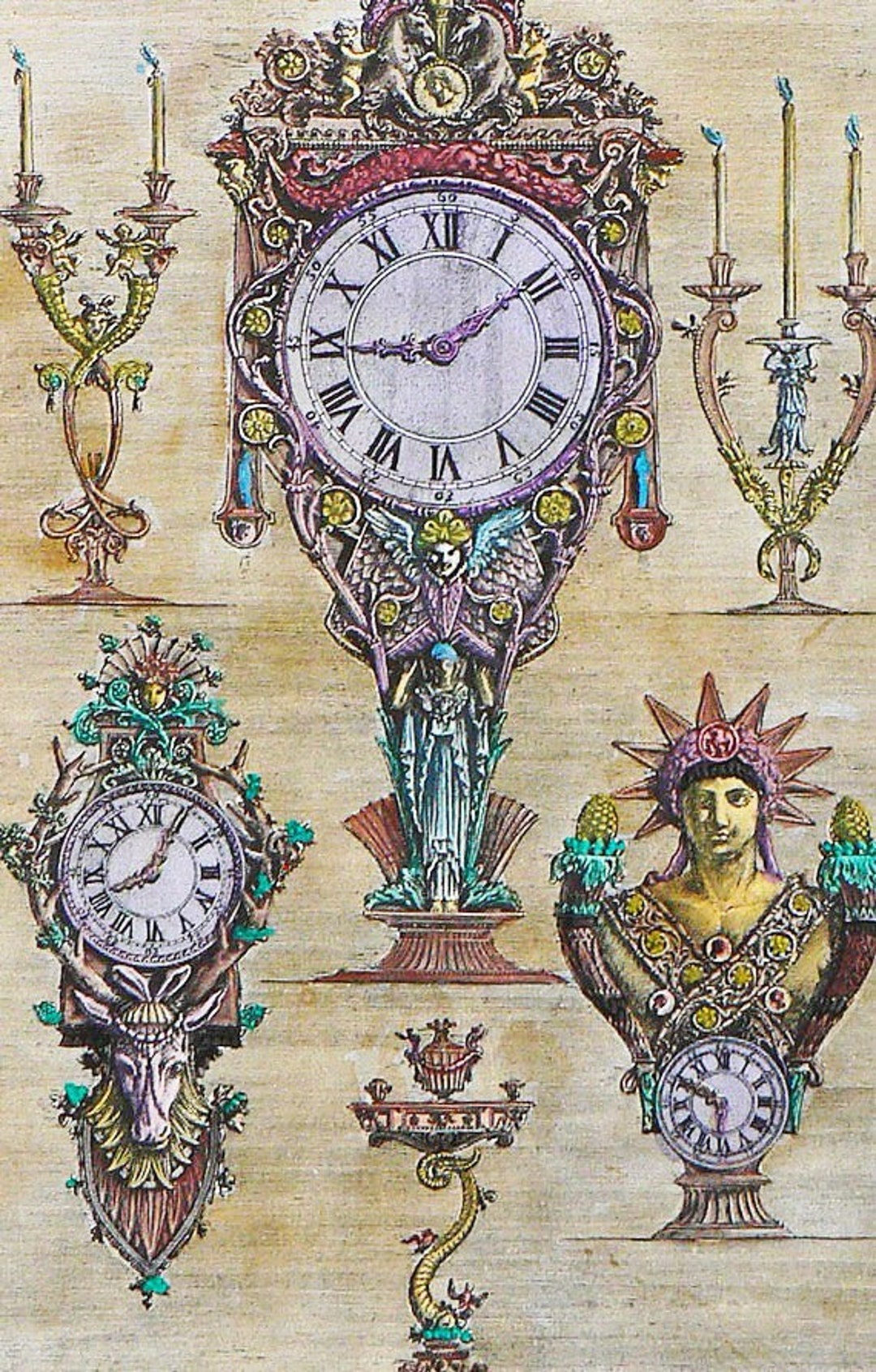 Piranesi - Clock V - Hand Colored Etching,wall Clock,engraving Clock ...